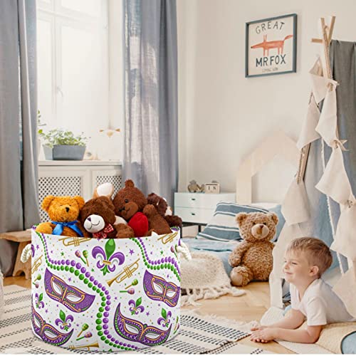 visesunny Green Mardi Gras Bead Purple Venetian Mask Music Instrument Laundry Baskets Fabric Storage Bin Storage Box Collapsible Storage Basket Toy Clothes Shelves Basket for Bathroom,Bedroom,Nursery,