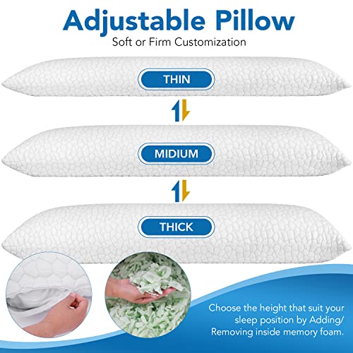 Cooling Body Pillow for Adults,Adjustable 58inch Extra Long Pillows for Sleeping, Shredded Memory Foam Full Body Pillows,Ultra Soft Cool Cover with Zipper, Support for Neck/Back/Leg/Maternity