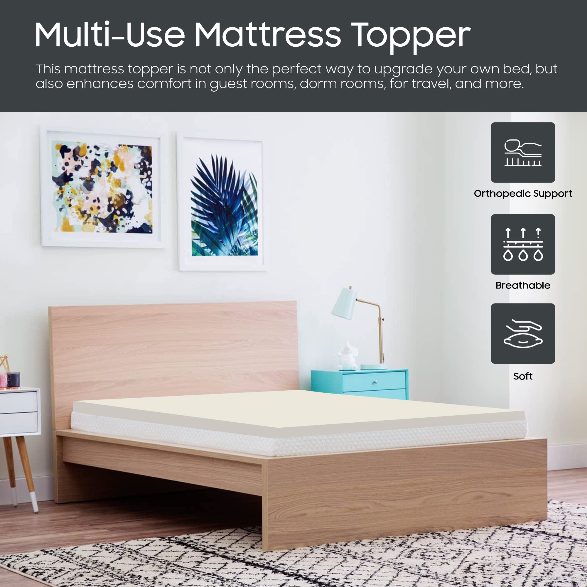 Nutan 1-inch Breathable Foam Mattress Topper for Orthopedic Support, Premium Supporting Bed Pads with Luxurious Softness, Comfortable Bed Toppers for Back Pain and Better Sleep, King, White