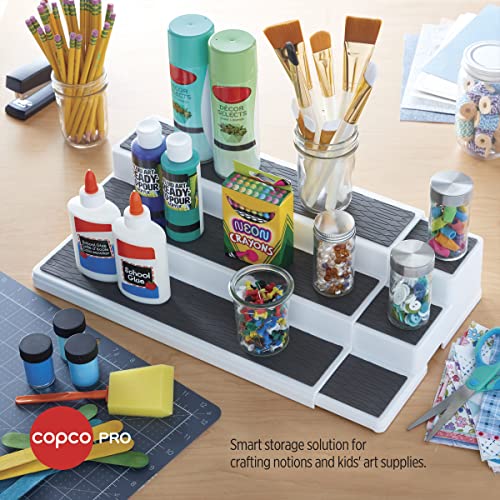 Copco Pro Expandable 3-Tier Cabinet Organizer, 14.8 x 9.7 x 3.5 Inch, White and Charcoal Gray
