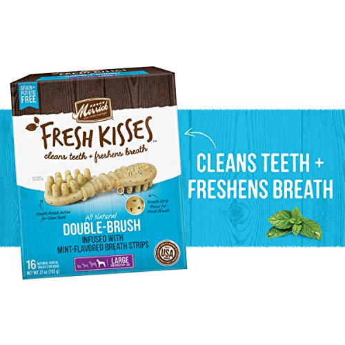 Merrick Fresh Kisses Natural Dental Chews, Toothbrush Shape Treat Infused With Real Mint, For Large Dogs - 22 ct. Box