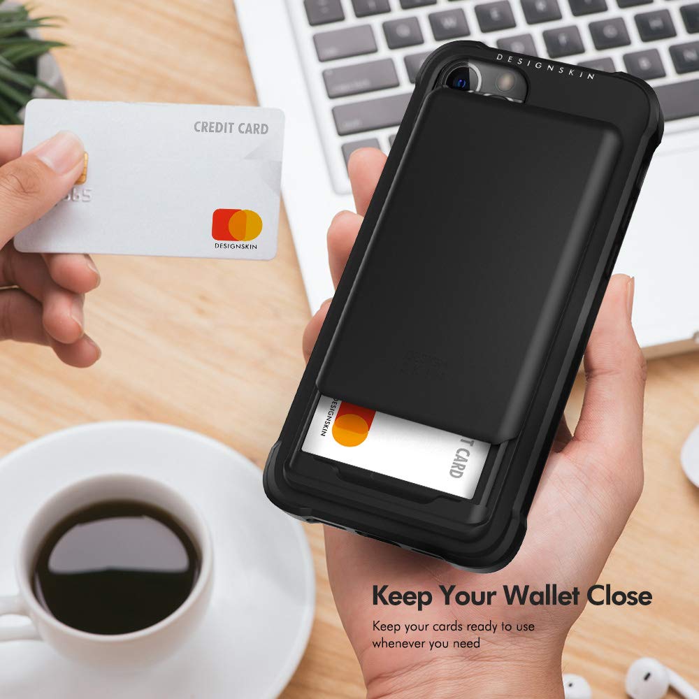 Design Skin Slider Designed for iPhone 12/12 Pro Case (2020), Card Storage Holder Heavy Duty Bumper Protection Cover Slim Wallet Cover Compatible with iPhone 12/12 Pro Case Black