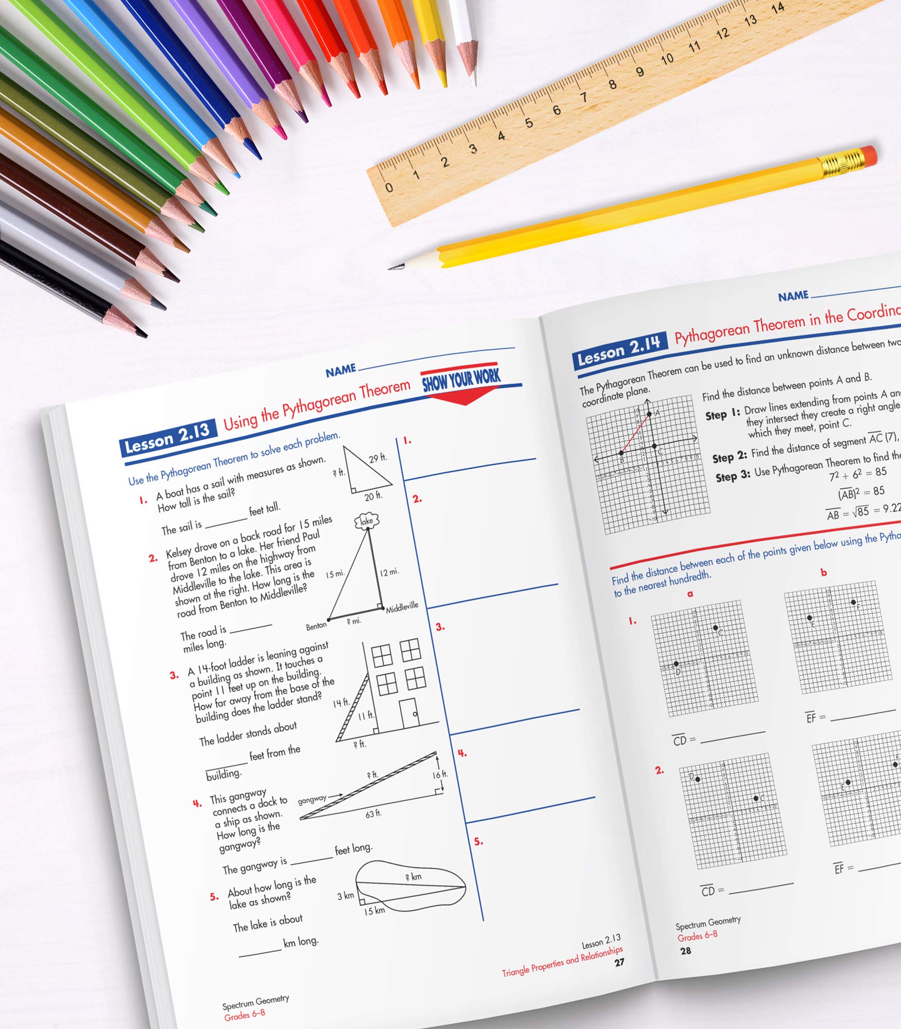 Spectrum Grades 6 - 8 Geometry Workbook, Ages 11 to 14, Geometry Math Workbook, Angles, Shapes, Coordinate Plane, Perimeter, Area, and Volume, Focus on Points, Lines, Rays, and Polygons - 128 Pages