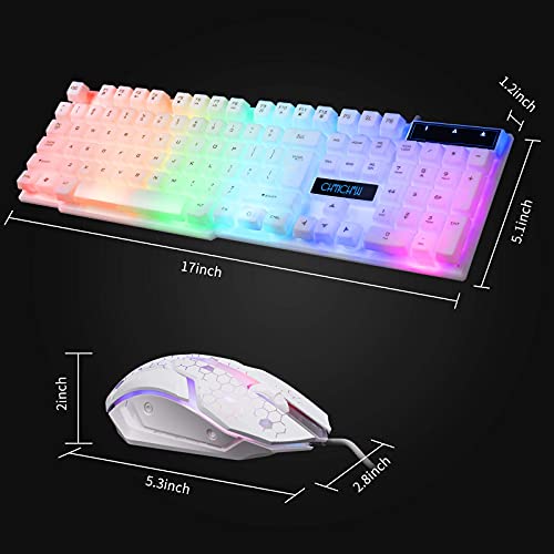 CHONCHOW LED Keyboard &Mouse Combo Ambient Lighting RGB Rainbow Color Backlight Retro Gaming Key Board Mouse set 3200DPI 6 Button compatible with PS4/PS5 Xbox one PC imac