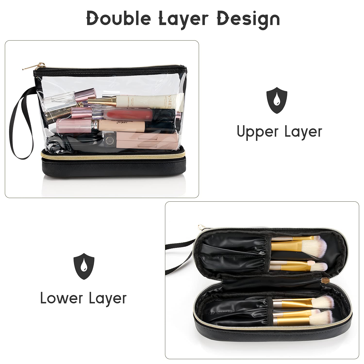 Ethereal Small Cosmetic Bag, Double Layer Makeup Brush Organizer Bag Large Capacity Makeup Bag for Purse Travel Makeup Pouch for Accessories