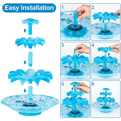 Mademax 3 Tier DIY Solar Fountain with 24-Hours Working and Lights, Upgrade 3.5W Solar and Electric Pump, Solar Powered Bird Bath Fountain Water Feature for Bird Bath, Garden, Balcony, Outdoor