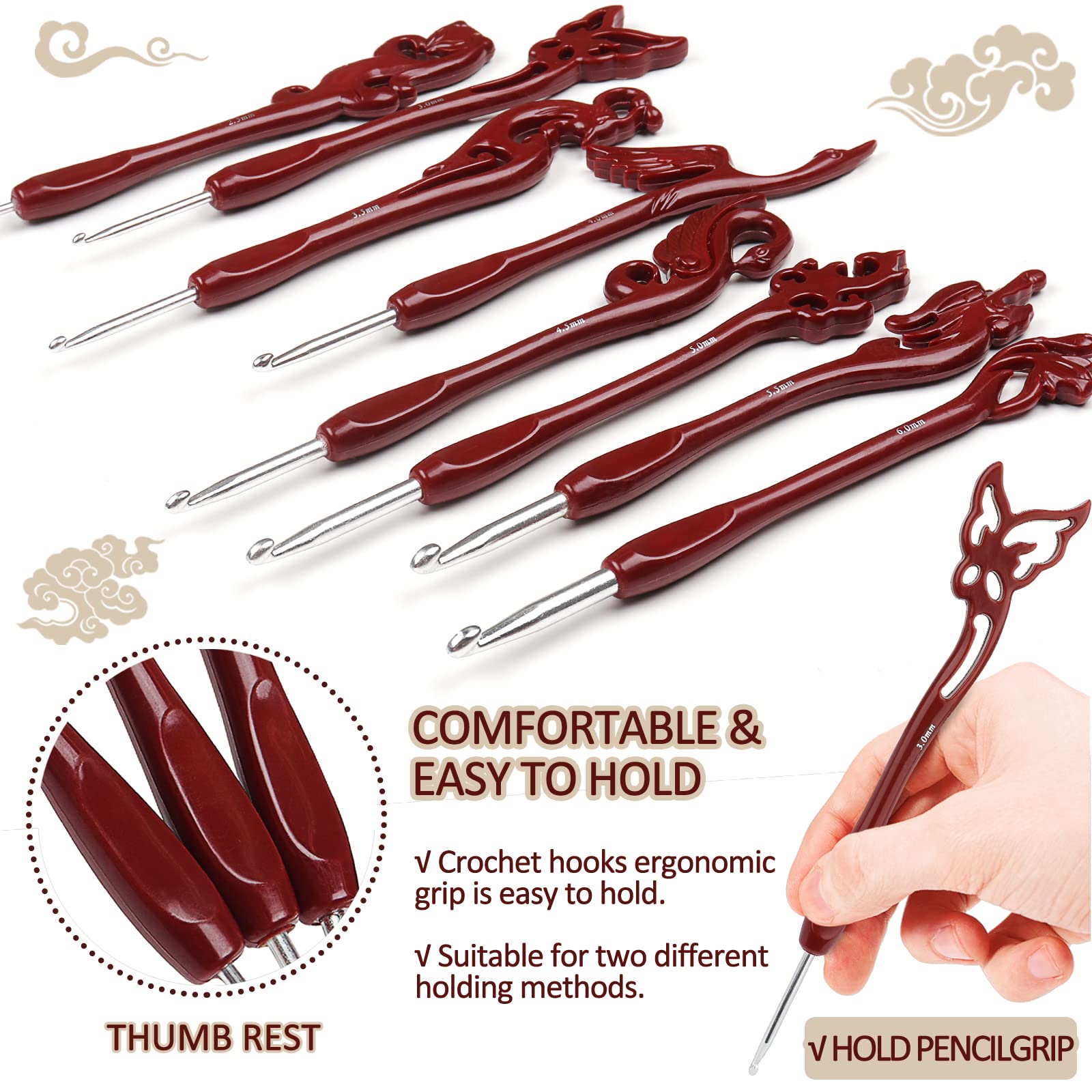 Coopay Crochet Kit Animals Crochet Hooks, 7.4'' Aluminum Crochet Needles for Crocheting, Crochet Hook Set Ergonomic Knitting Hooks for Crochet Yarn Craft, Crochet Set Premium Knitting Crochet Supplies