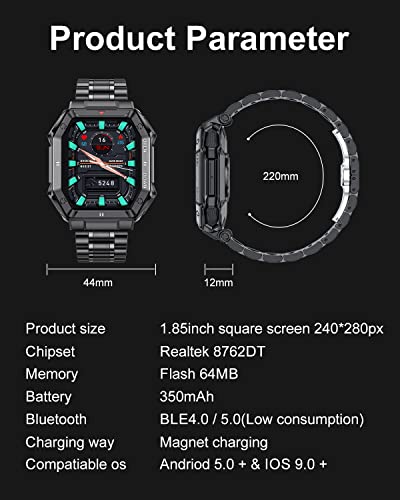 LIGE Military Smart Watch for Men Bluetooth Call(Answer/Make Call), 1.85'' HD Tactical Smartwatch with Heart Rate/Sleep/SpO2 Monitor, IP67 Waterproof Fitness Tracker for Android iOS Stainless Steel