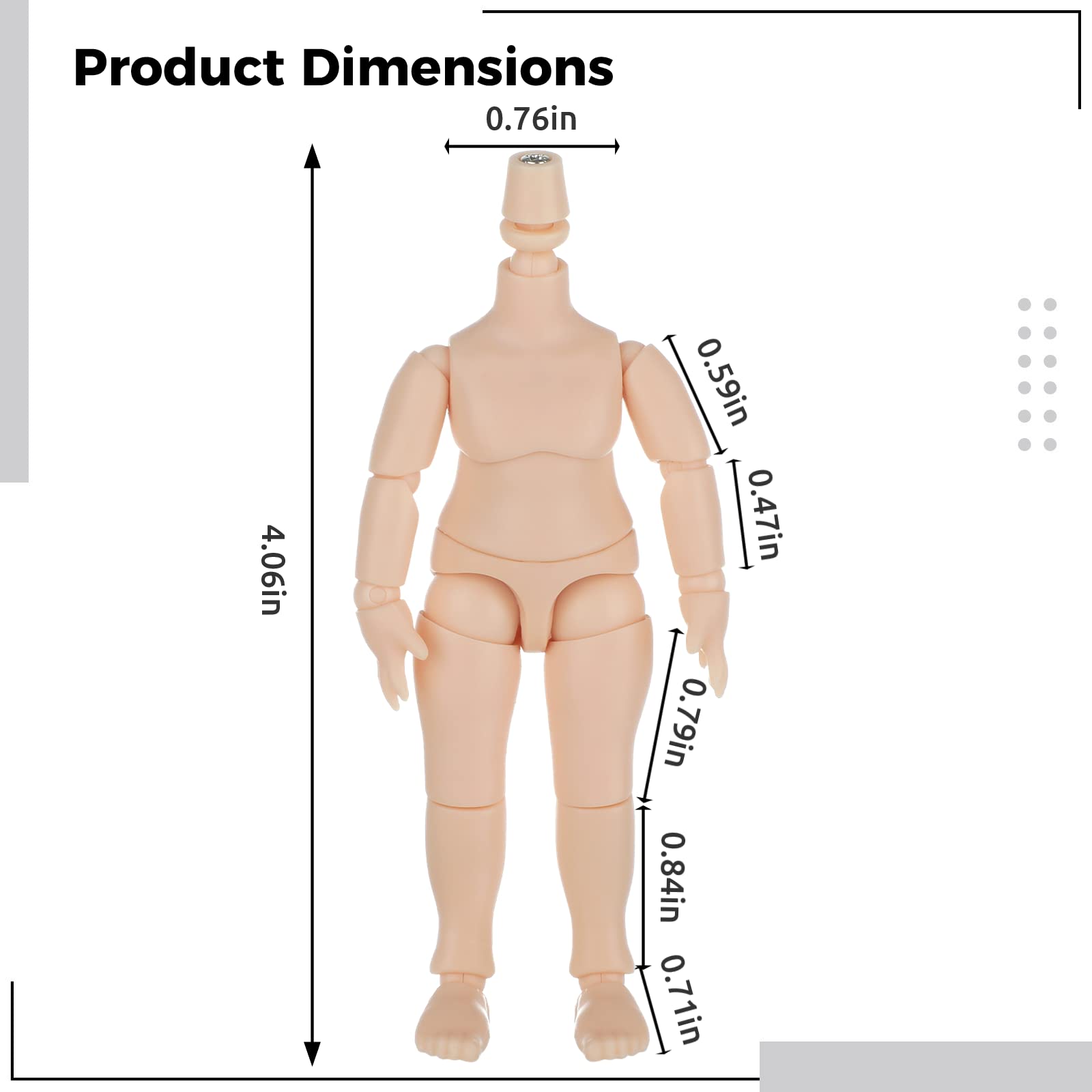 Doll Body, 10cm/4in Joint Doll Body for 1/12 Scale BJD Doll Head, Movable Joints Action Figure Body with Spare Hands & Stand for DIY Replacement, Head Not Included