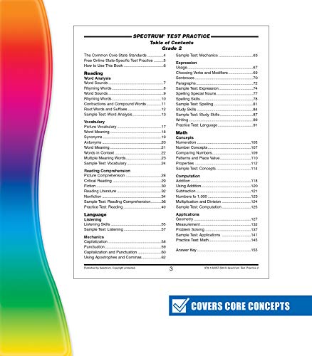 Spectrum Test Prep Grade 2 Workbook, Ages 7-8, Reading Comprehension, Language Arts & Math Workbook, Grammar, Vocabulary, Addition, Subtraction, Writing Practice Tests, 2nd Grade Test Prep Workbook