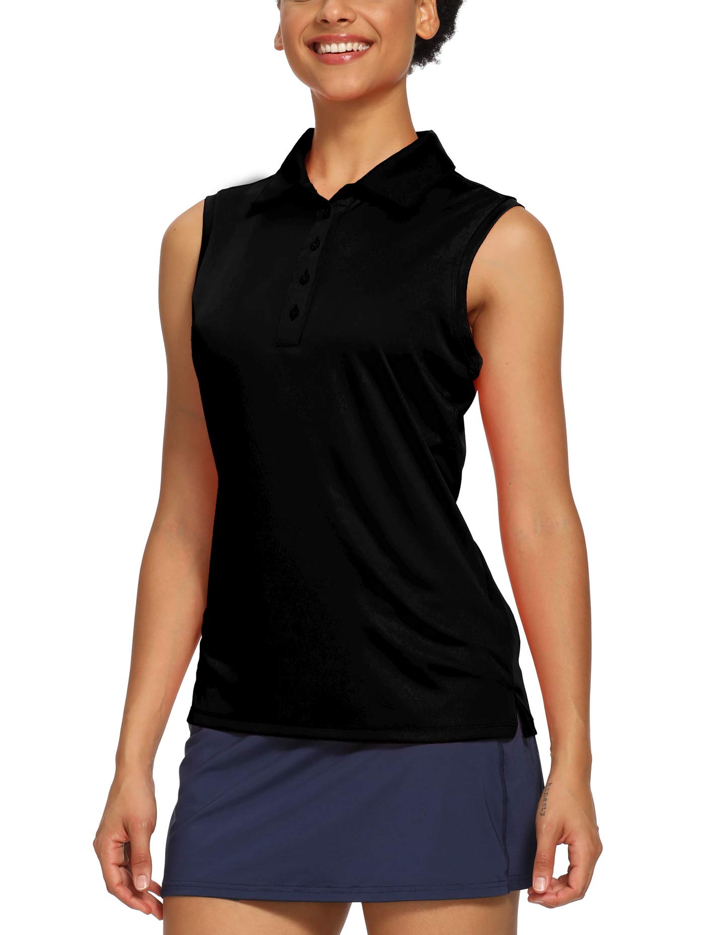 CQC Women's Golf Tennis Sleeveless Polo Shirts Quick Dry Athletic Tank Tops UPF 50+ Black M
