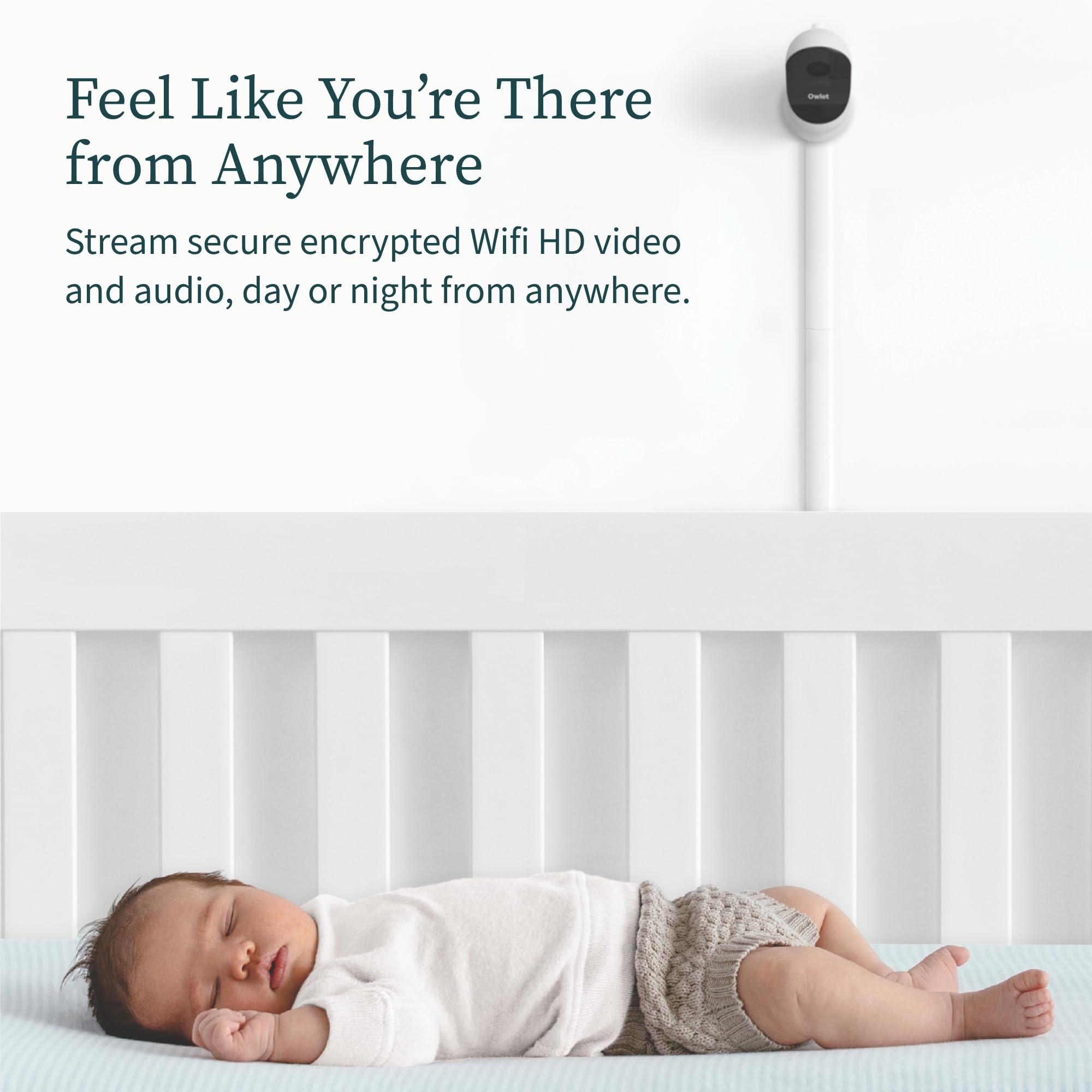 Owlet Cam Smart Video Baby Monitor with Video Camera and Audio - Secure Wifi, 1080p Night Vision, Customize Cry, Sound and Motion Alerts, 2-way audio, Mounting kit