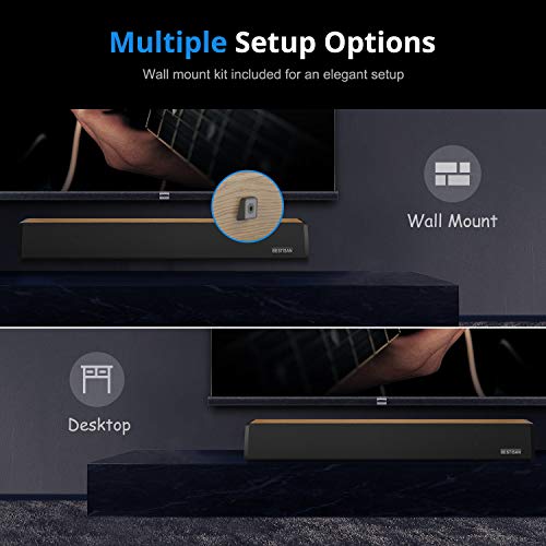 Sound Bar, BESTISAN 60 Watt Sound Bars for TV with Unique Oak Finish Design, 3 Equalizer Modes, Optical/Coax/AUX/USB Driver Connection, Bluetooth 5.0, Bass Adjustable, Deep Bass, 2022 Upgrade Version