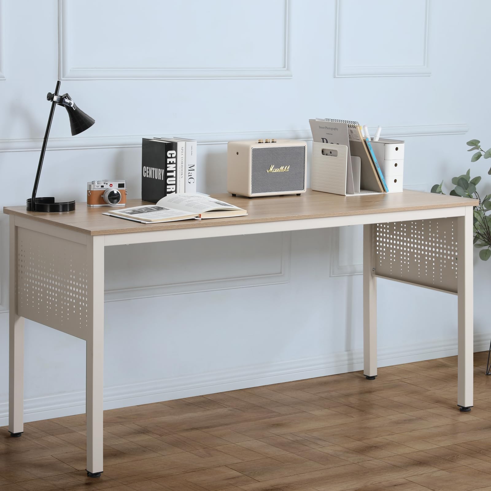 KELLIGO Home Office Desk, Large Desk 63inch- Modern Simple Style Computer Table Desk, Computer Table for Thickening and Reinforcement Black Metal Frame