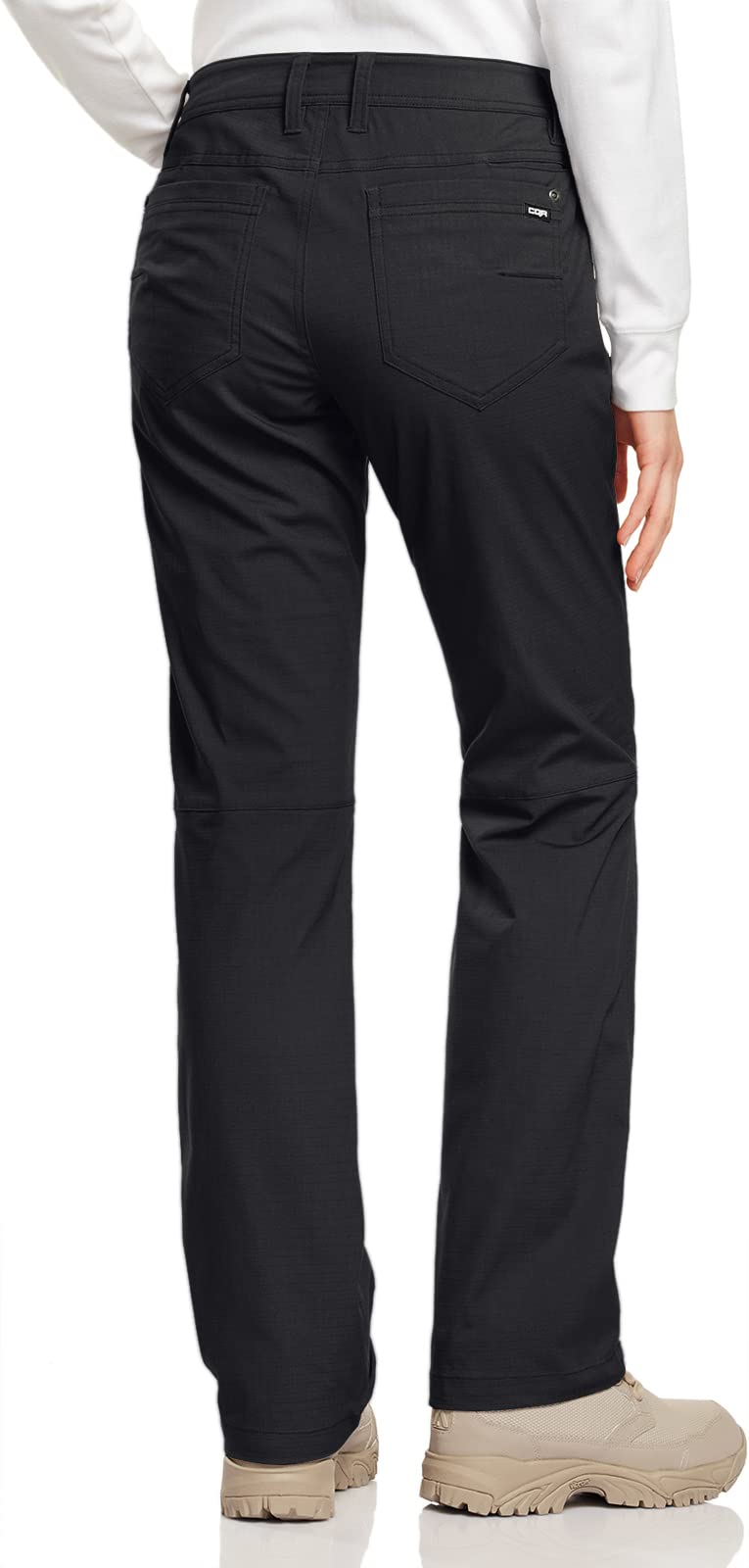 CQR Women's Flex Stretch Tactical Pants, Outdoor Hiking Pants with Pockets, Water Resistant Ripstop Work Pants, Flexy Stratight Black, 16