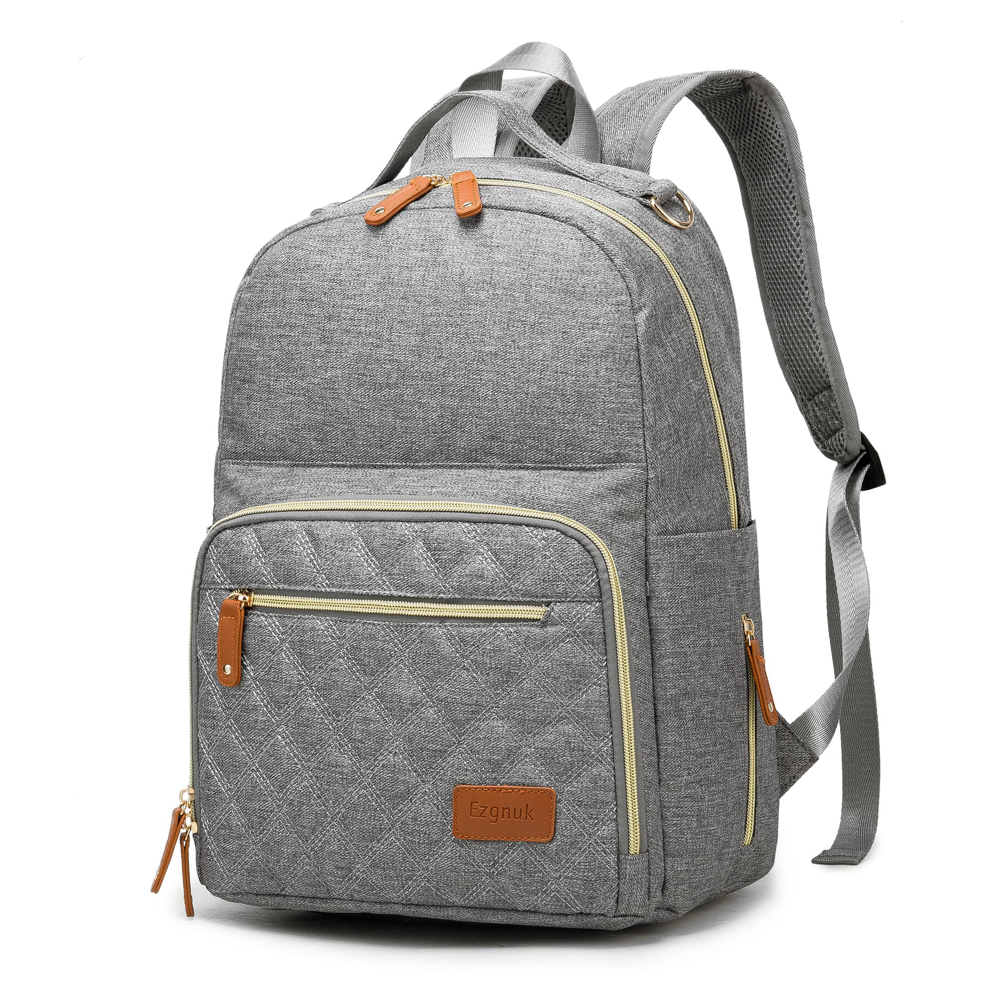 Ezgnuk Diaper Bag Backpack, Baby Travel Pack Organizer with Large Capacity Multifunction, Waterproof and Thermal Insulation. (Grey)