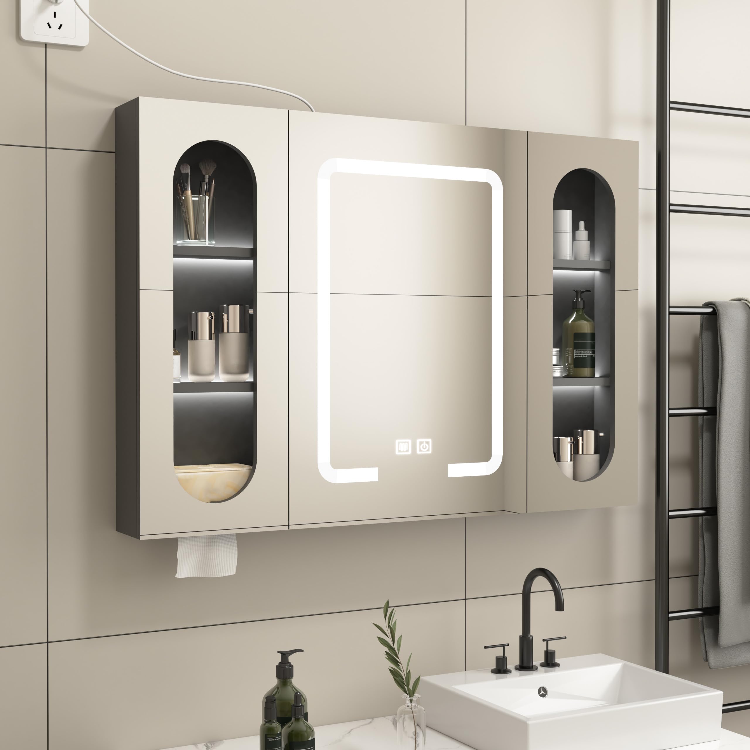 FANJUN-AMTECH Bathroom cabinet wall Mount，smart medicine cabinet，shower mirror，bathroom mirrors for over sink，led medicine cabinet，lighted medicine cabinet，bathroom medicine cabinet with mirror