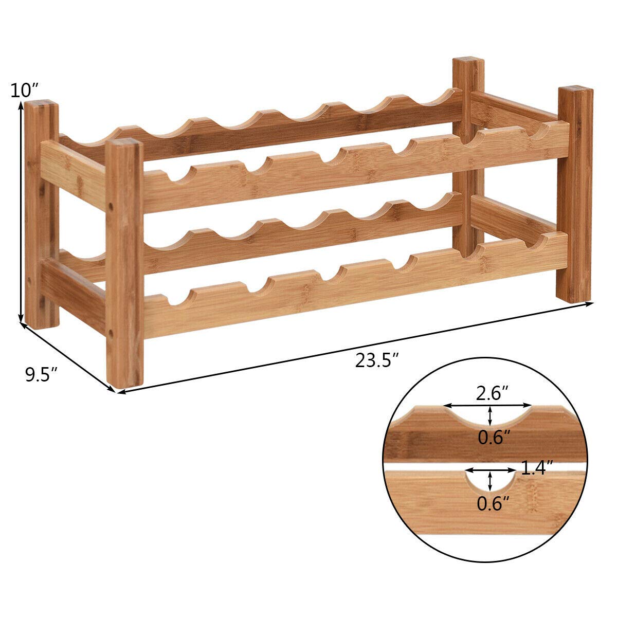 COSTWAY Wine Rack, Bamboo 12 Bottles 2-Tier Wine Display Rack for Countertop Home Kitchen Pantry, Free Standing Wine Storage, Rack Tabletop Wine Rack (Nature)