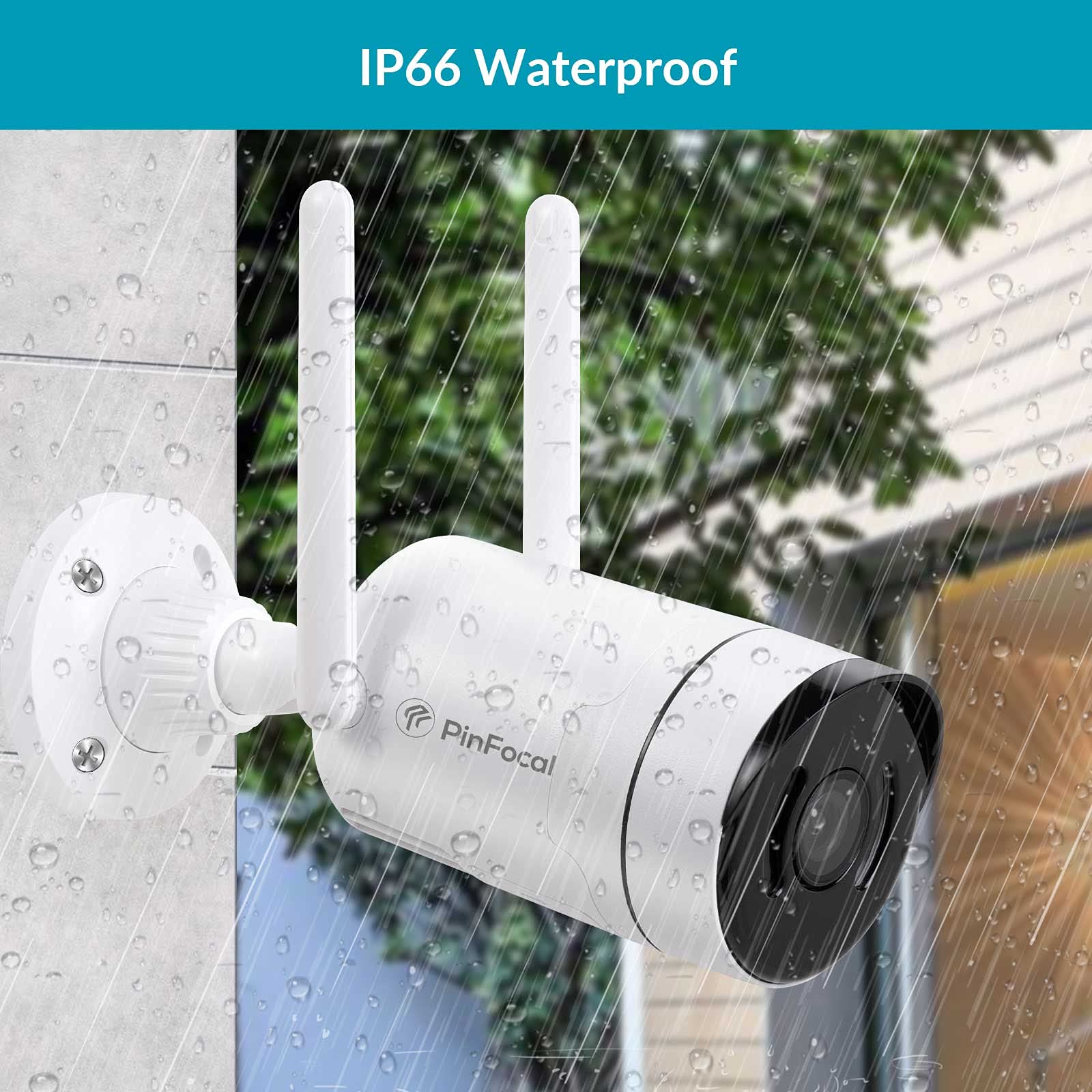 Pinfocal Security Camera System Wireless, 4pcs 2K Outdoor WiFi IP Security Camera with Spotlight, Long-Range WiFi, 2-Way Audio, 8CH All-in-One NVR with 12'' IPS HD Monitor, 1TB HDD for 24/7 Recording