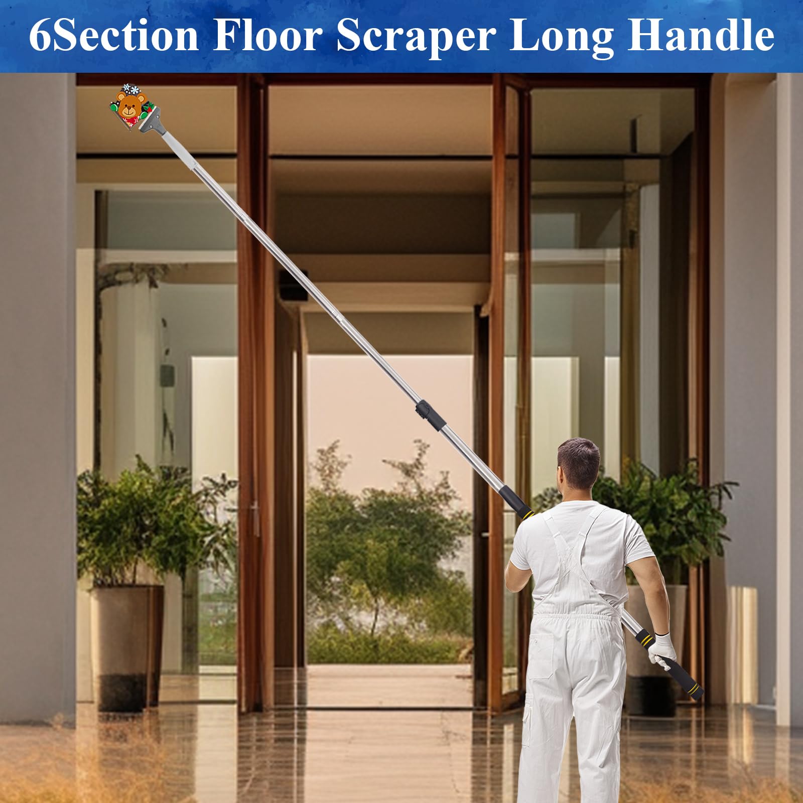 Frebuta Floor Scraper Long Handle Telescopic Pole, 38 to 52in Heavy Duty 4Inch Razor Blade Floor Scrapers Metal Paint Scraper with 10PCS Extra Metal Blades Paint Scraper (Gray, Telescopic 4Feet)