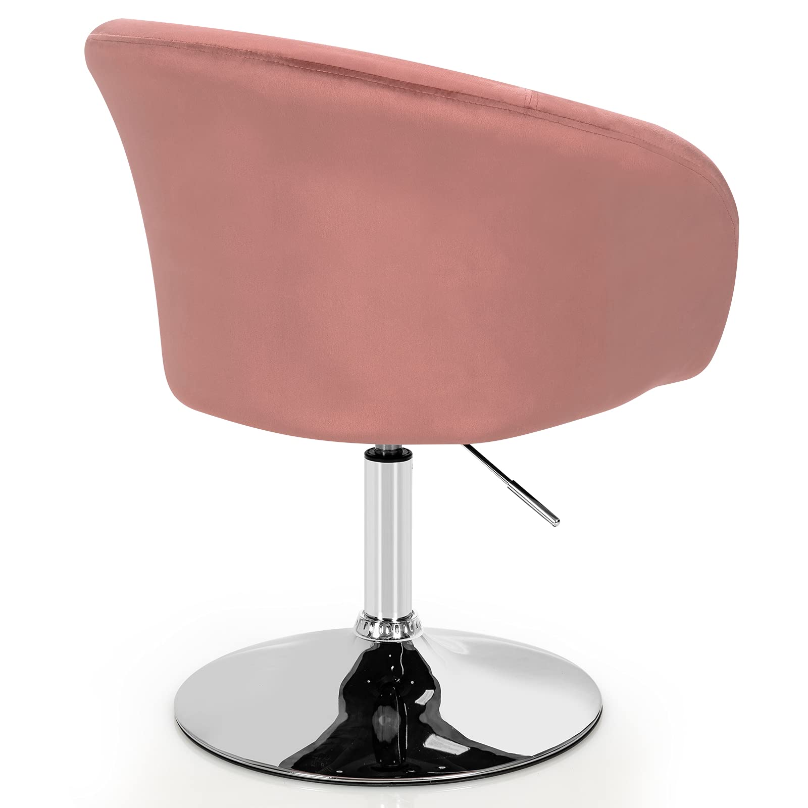 COSTWAY Vanity Chair, Height Adjustable Modern Velvet Makeup Chair with Chrome Frame, Round-Back, Comfortable Swivel Accent Leisure Chair for Living Room, Bedroom (Pink)
