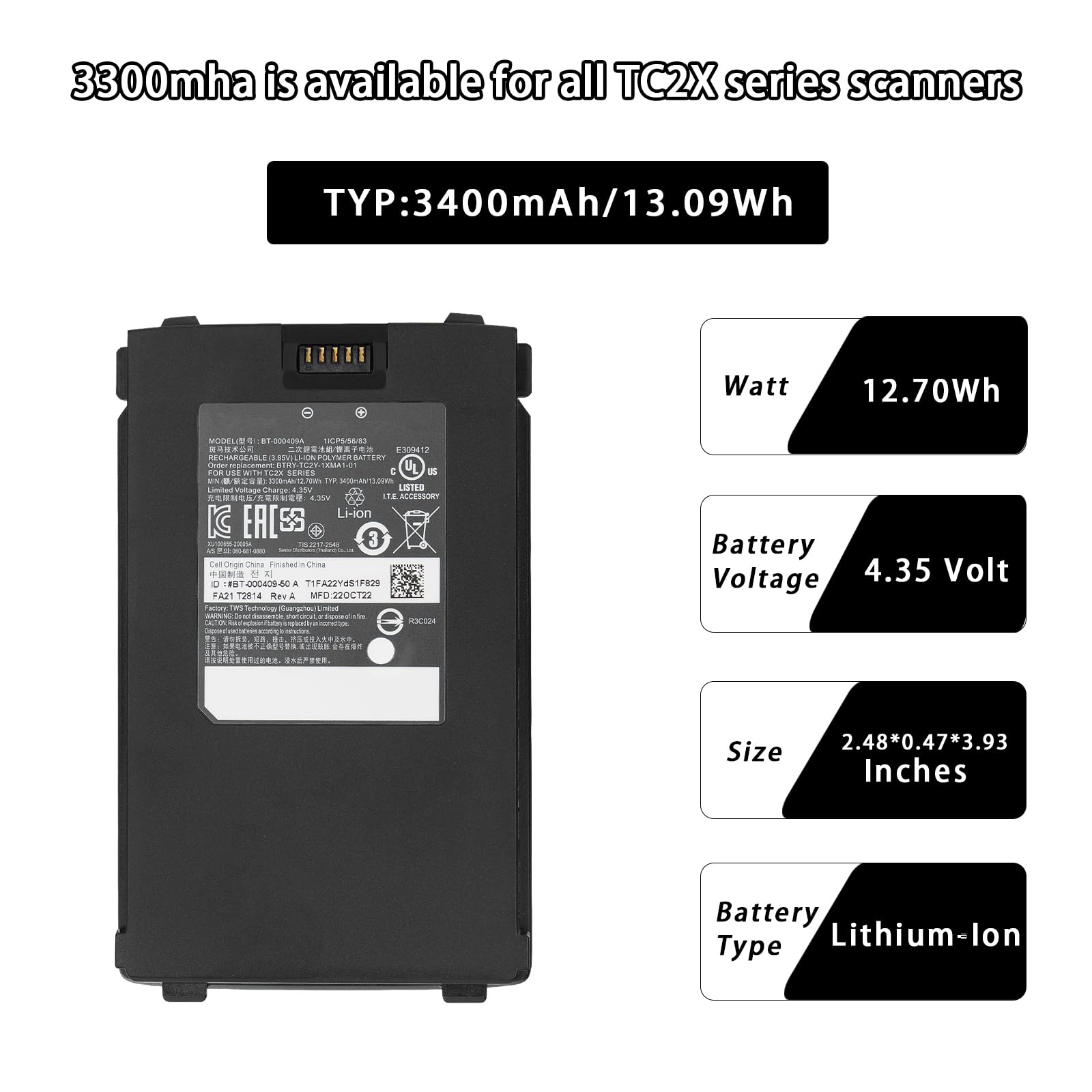 EXCEPOWER BTRY-TC2Y-1XMA1-01 Replacement Battery for Zebra TC21 TC26 TC26AK TC210 TC210K Handheld Barcode Scanner BT-000409 BT-000411-08 BT-000409A BTRY-TC2X-1XMA1-01 BTRY-TC2Y-2XMA1-01