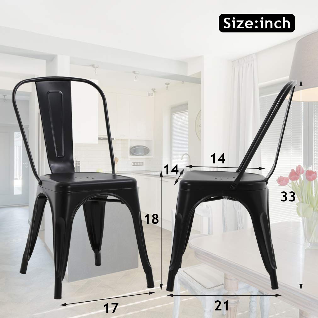 Metal Dining Chairs Set of 4 Outdoor Indoor Restaurant Cafe Tolix Bistro Kitchen Farmhouse Chairs with Back, Stackable Industrial Metal Chairs Hold Up to 330lbs, Black
