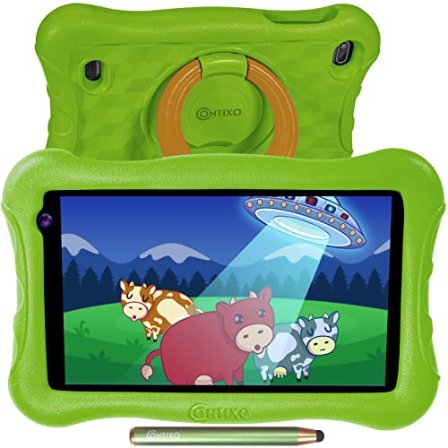 Contixo V10 Plus 7 inch Kids Learning Tablet Bundle - 2GB RAM 32GB Storage, Bluetooth, Android 10, Dual Cameras, Parental Control, Come with Kids Bluetooth Headphone & Tablet Bag - Green-Set