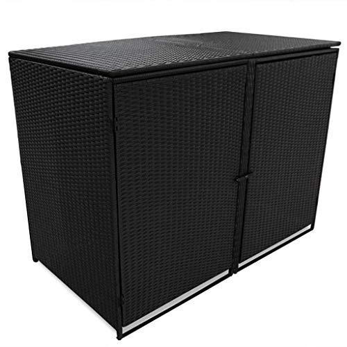 Festnight 2 Wheelie Bin Shed Storage with 2 Individually Doors for Garden Poly Rattan Black 58.3"x31.5"x43.7"
