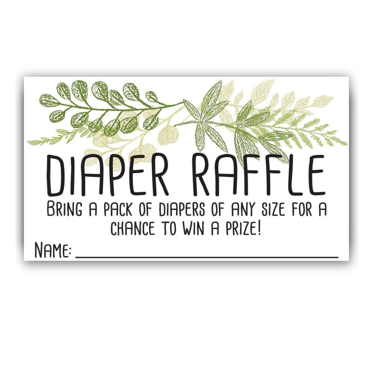 Diaper Raffle Tickets - Botanical - Set of 50 Double-Sided Raffle Cards - Blank Baby Shower Stationery - Fun and Colorful Baby Shower Supplies for Under $15!