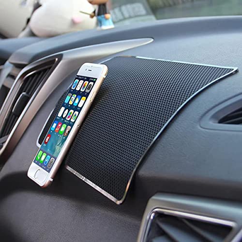Limoly Anti Slip Mat, Non-Slip Rubber Pad 7 x 5, Universal Anti-Slip Car Dash Sticky Mat for Phones Sunglasses Keys GPS Electronic Devices (Black/Grid)