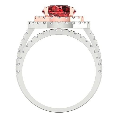 Clara Pucci 2.92ct Round Cut Halo Pave Solitaire Halo Accent Scarlet Red Garnet Statement Bridal Ring Band Set 14k White Rose Gold 6