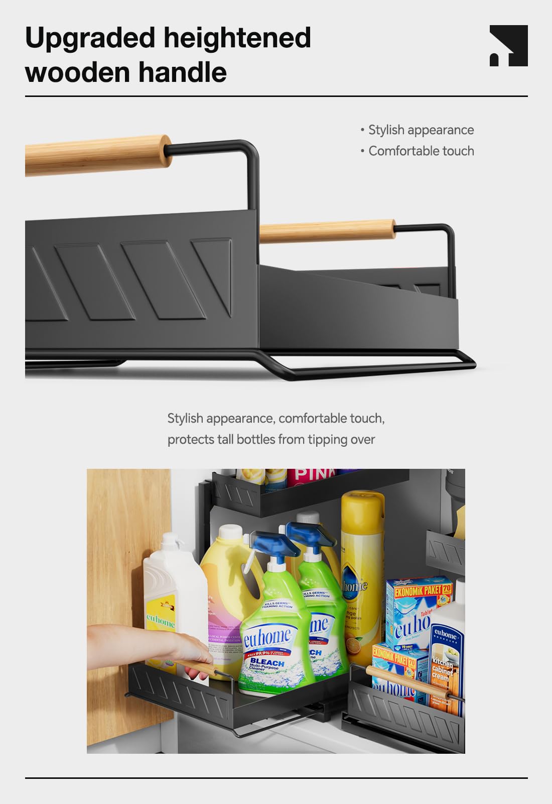 EUHOME Under Sink Organizers and Storage, Kitchen Under Sink Organizer, Slide Out Under Sink Storage for Bathroom 2 Tier Under Cabinet Organizer (Black, 1Pack)