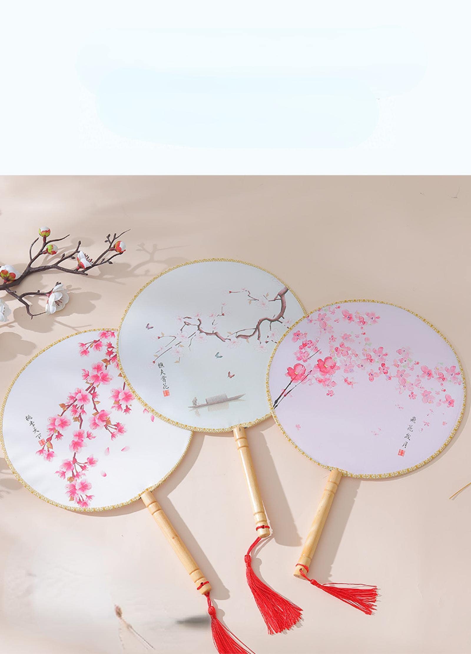 EKZIM Ancient Wind tuan Fan Blank Wholesale Hanfu Dance Advertising Palace Fan Round Fan DIY Material Package Classical Silk Fan Beige