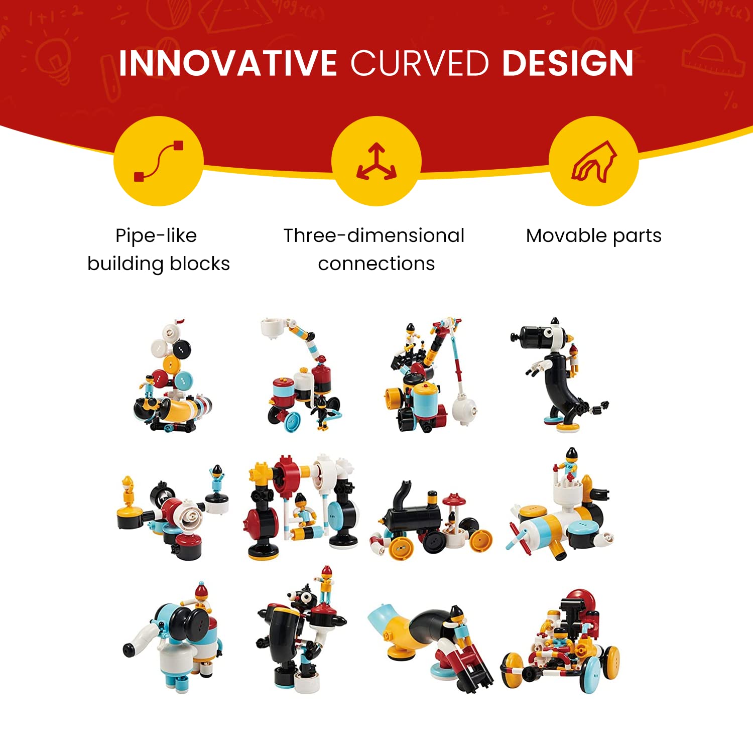 Tublock Challenger Set (SML 154 Pieces) | Creative & Educational Brick Building Toys for Girls & Boys | Easy to Connect Building Bricks Set | Innovative Curved Bricks for Building with Movable Pieces