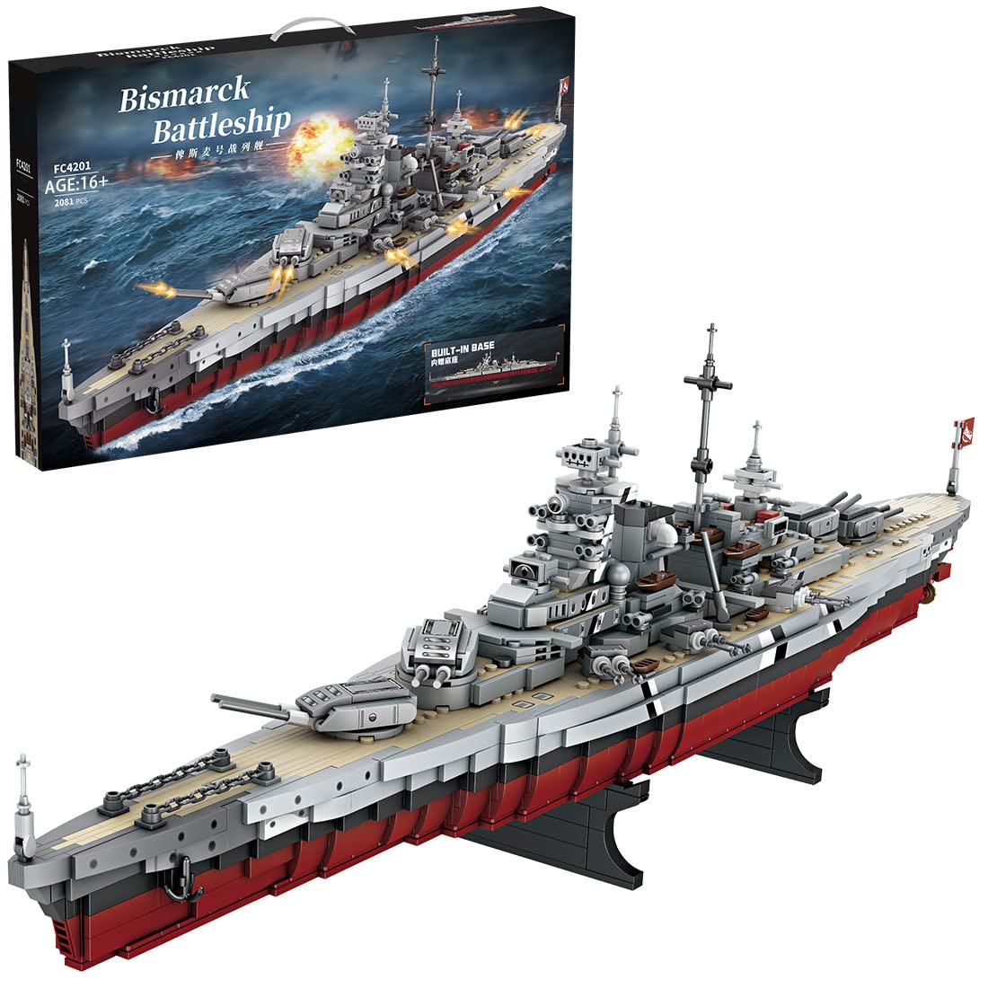 DIYI DIY Bismarck Battleship Model MOC Building Blocks Toys Set, Military Warship Compatible with Lego (2081PCS)