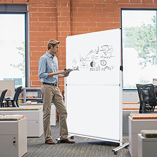 VIZ-PRO Mobile Room Divider/Office Partition, Double-Sided Magnetic Whiteboard 48"Wx72"H