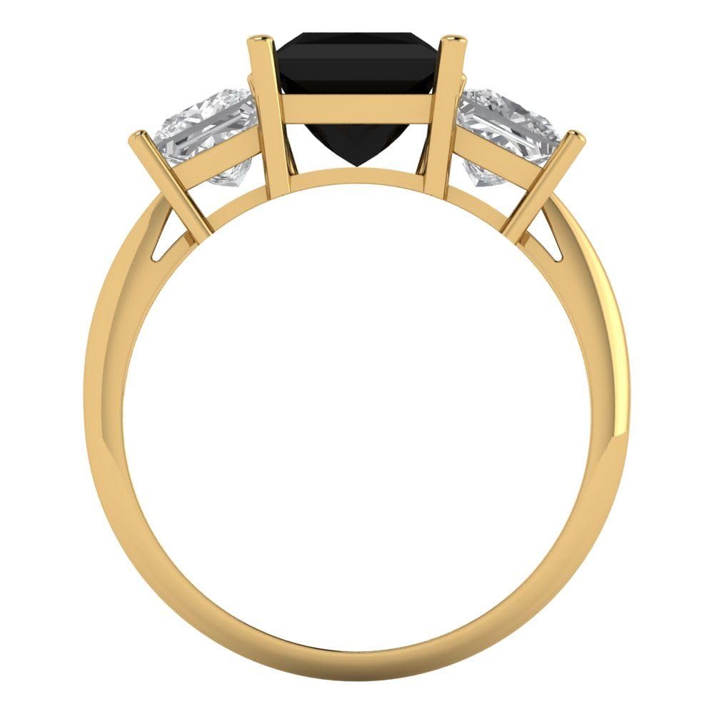 Clara Pucci 2.97ct Princess Cut 3 Stone Solitaire with Accent Natural Black Onyx designer Modern Statement Ring 14k Yellow Gold Size 7
