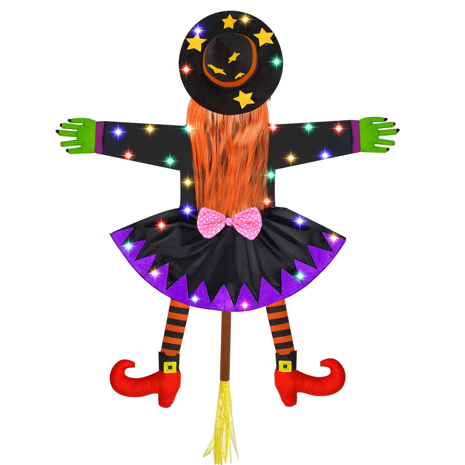 Crashing Witch Into Tree Halloween Decoration with Led Lights, Hanging Witch Cute Halloween Decorations Outdoor Crashed Witch Props Ornaments for Front Yard Tree Porch Lawn Garden Patio(Orange,47in)