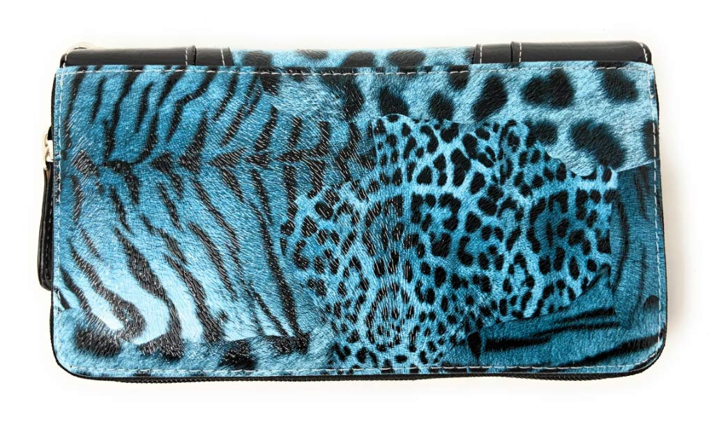 western rhinestone cross leopard concealed carry handbag with matching wallets in 3 colors (Blue)