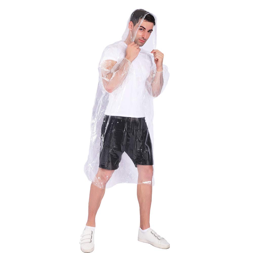 COOY Rain Ponchos,with Drawstring Hood (10 Pack) Emergency Disposable Rain Ponchos Family Pack for Adults,Clear…