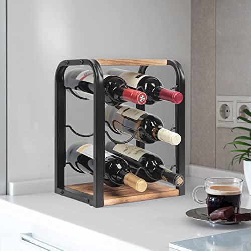 J JACKCUBE DESIGN Rustic Wood 6 Bottles Wine Rack for Countertop, 3 Tier Free Standing Wine Bottle Holder Stand Storage Organizer for Home Decor Bar, Cellar, Pantry, Cabinet- MK652A
