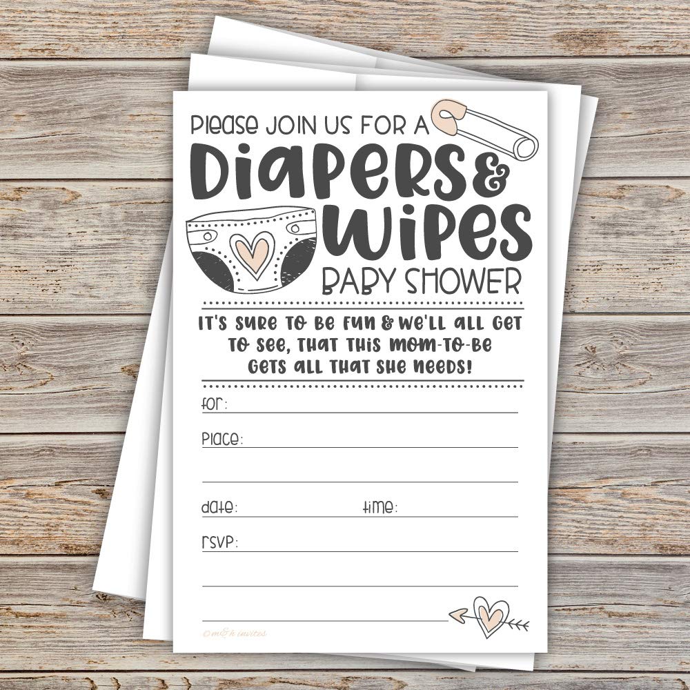 Diapers and Wipes Baby Shower Invitations with Envelopes [20 Count]