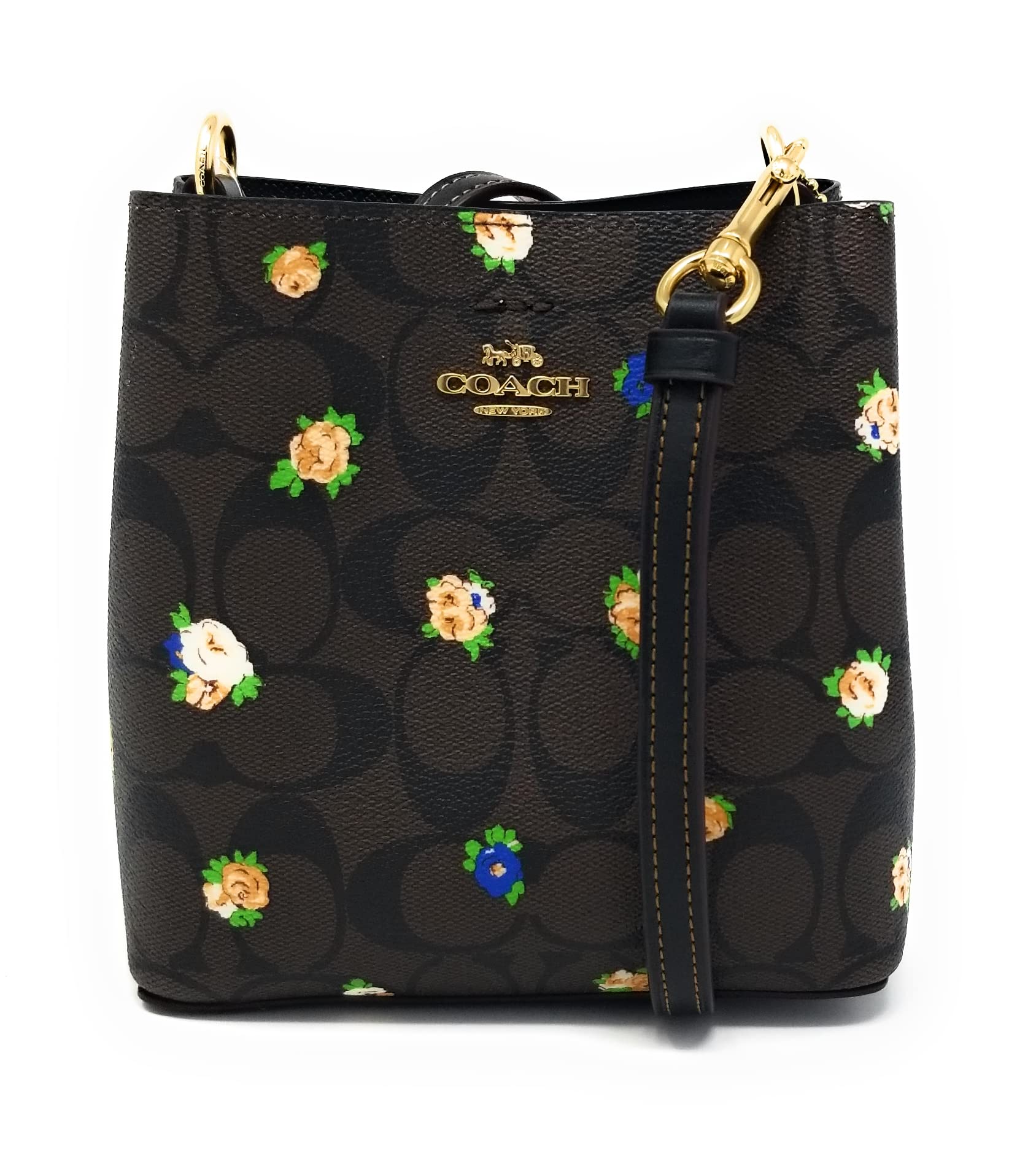 Coach Women's Mini Town Bucket Bag (Coated Canvas - Rose Print - Brown/Black)