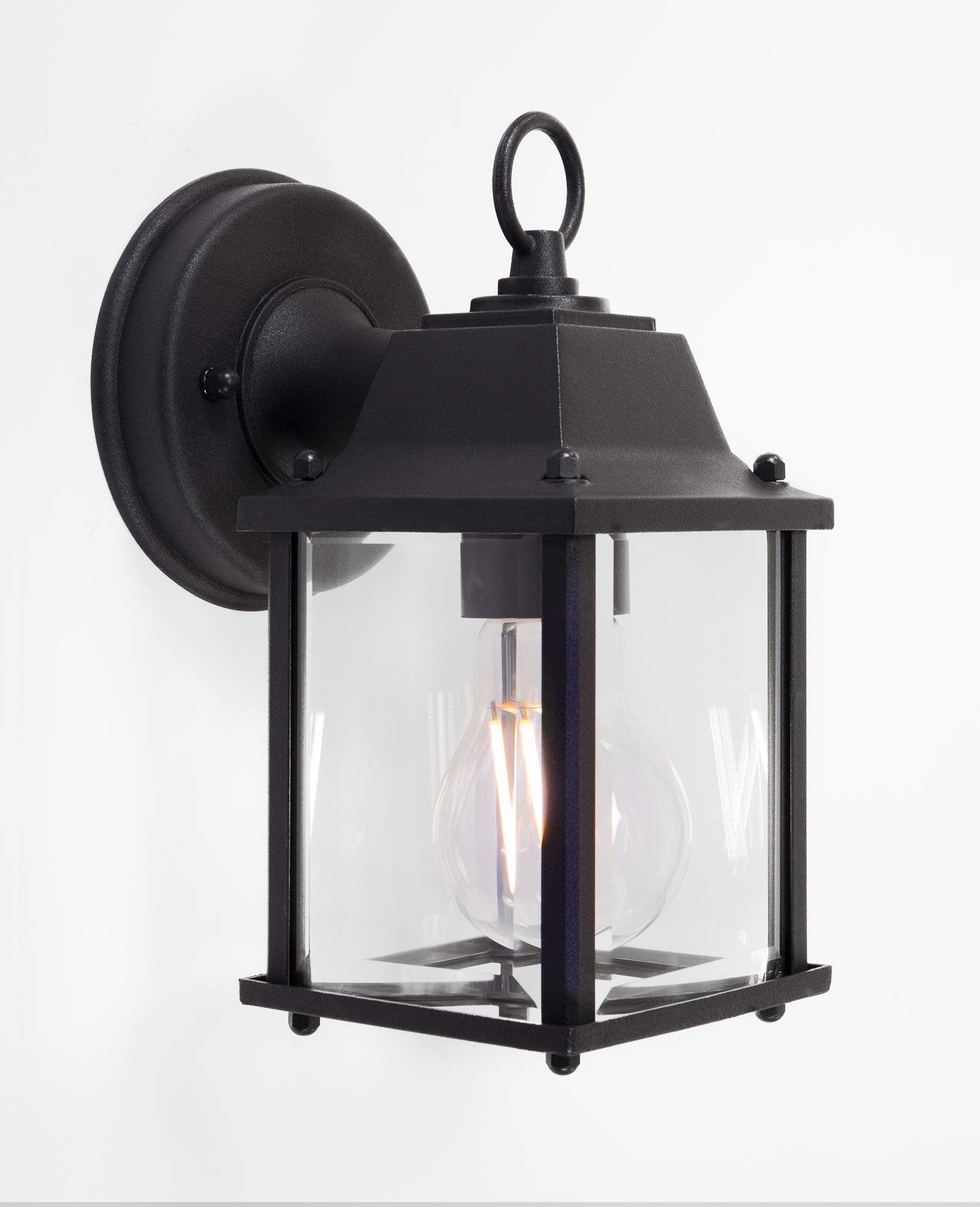 CORAMDEO Outdoor Wall Porch Light, Wall Sconce for Porch, Patio, Deck and More, E26 Medium Base Socket, Suitable for Wet Location, Black Powder Coat Cast Aluminum with Beveled Glass