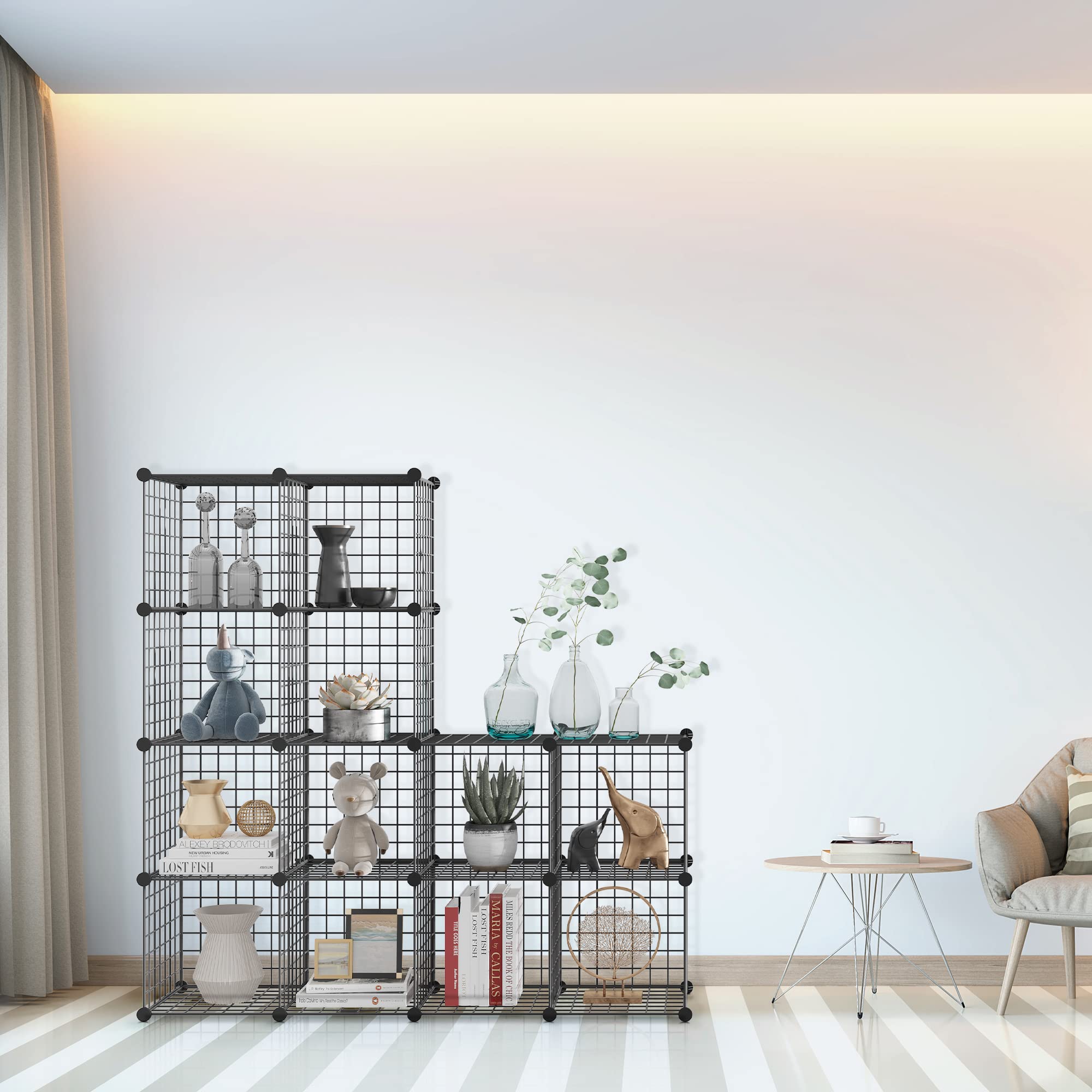 TUMUCUTE Wire Storage Cubes, Metal Storage Shelves Bookshelf, Stackable Modular Closet Organizer for Bedroom Living Room, Office, Black (12 Cubes, Iron)