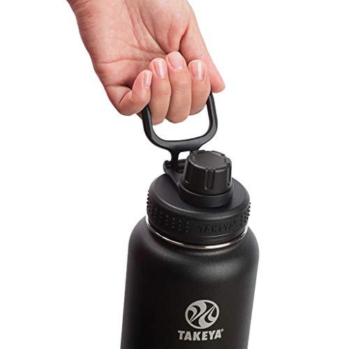 Takeya Actives Insulated Stainless Steel Water Bottle with Spout Lid, 24 Ounce, Onyx