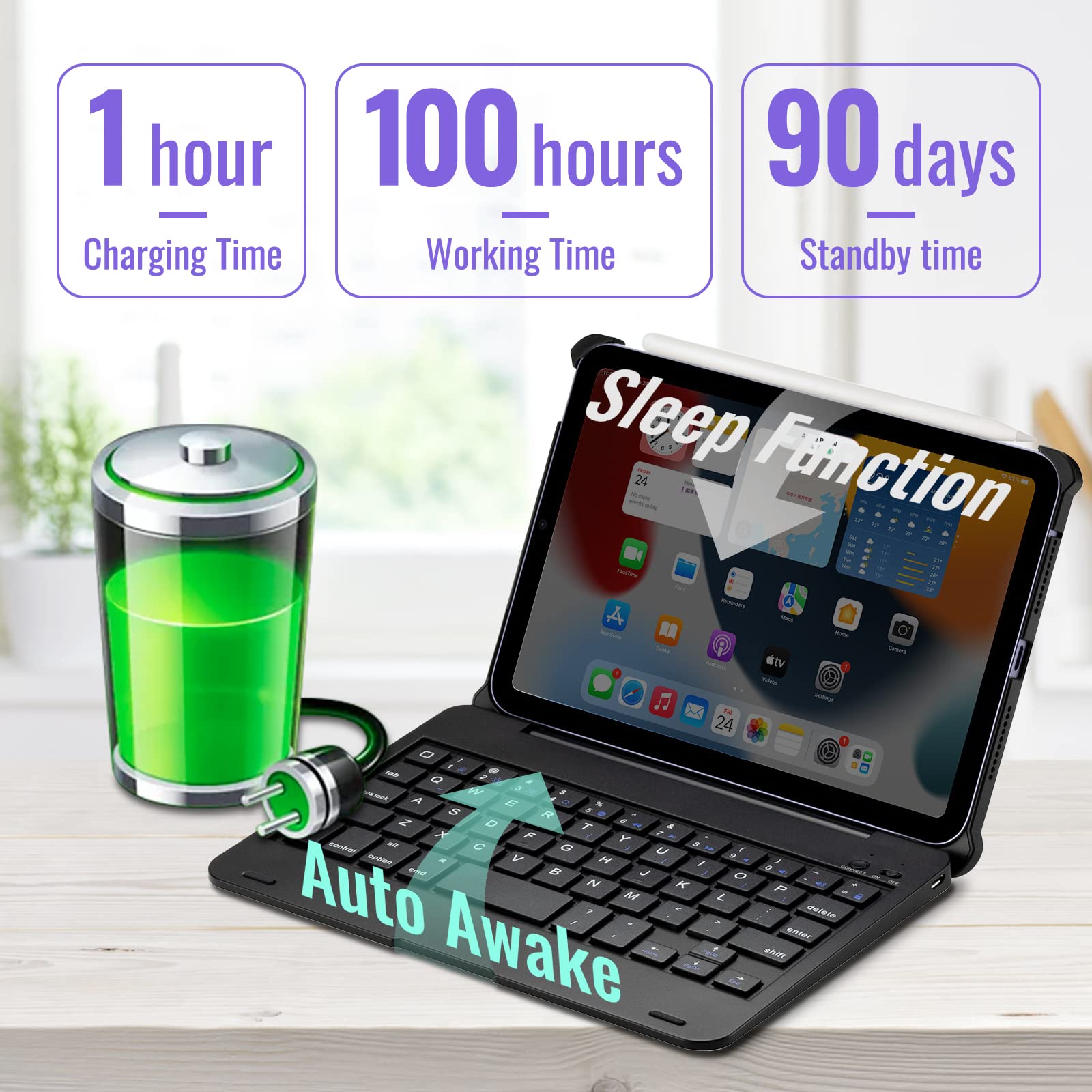 IXTRA iPad Mini 6 Case with Keyboard 2021, 135° Adjustable Laptop Case for iPad 8.3 inch 6th Generation, Wireless Bluetooth Keyboard Case, Apple Accessories, Hard Protective Cover Black