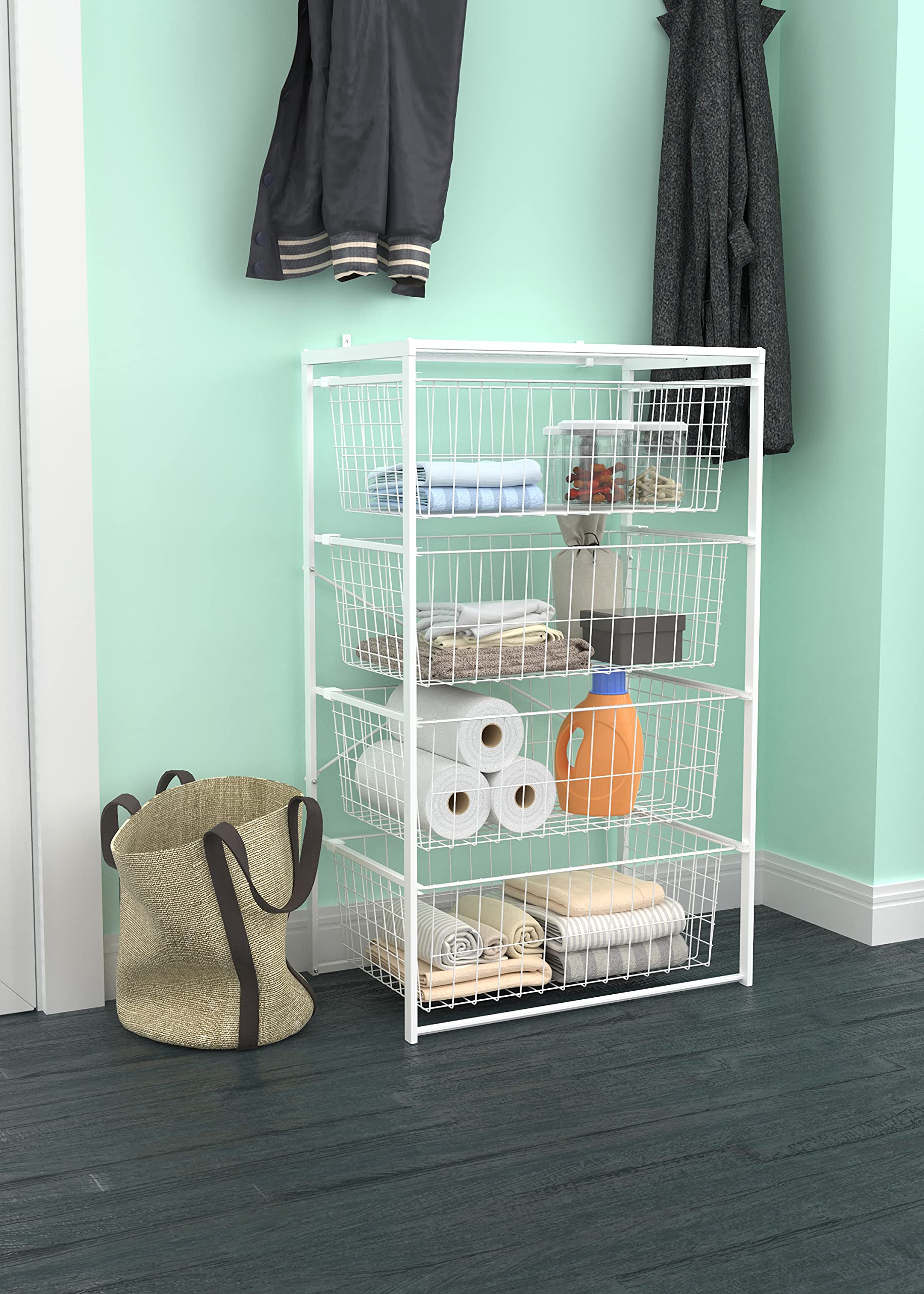 ClosetMaid Wire Basket 4 Drawer Organizer Unit with Shelf for Pantry, Closet, Clothes, Linens, Sturdy Steel, Easy Assembly, White