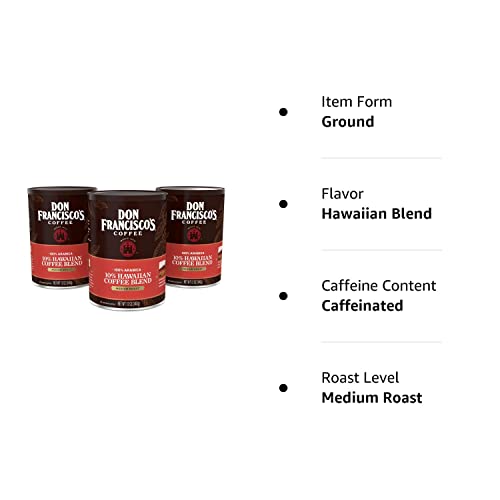 Don Francisco's Hawaiian Blend Ground Coffee (3 x 12 oz Cans)